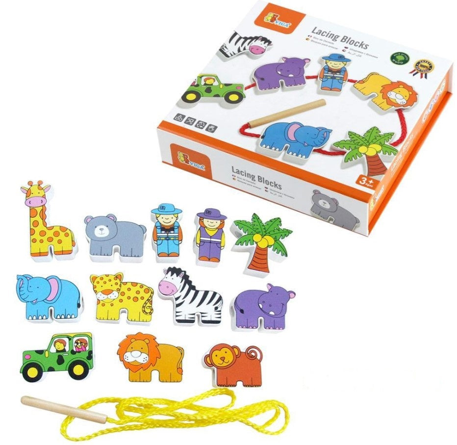 Viga Wooden Zoo Lacing Threading Blocks – Little Online Shop